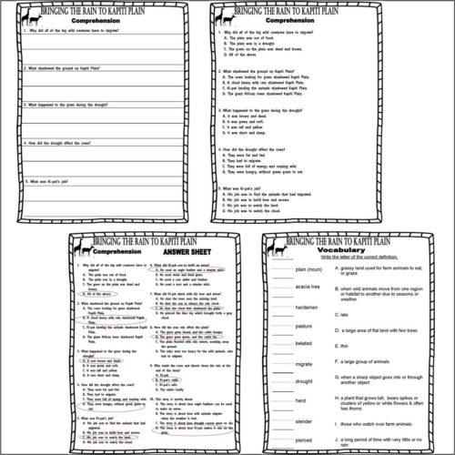 Bringing the Rain to Kapiti Plain Book Companion Reading Comprehension ...