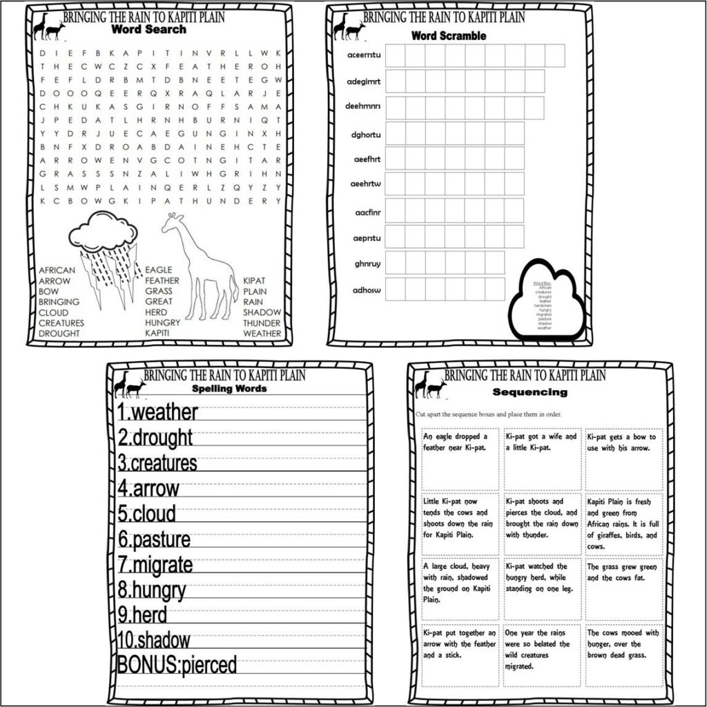 Bringing the Rain to Kapiti Plain Book Companion Reading Comprehension ...