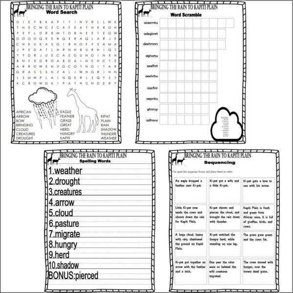 Bringing the Rain to Kapiti Plain Book Companion Reading Comprehension ...