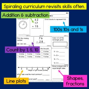 Math Spiral Review | 2nd Grade Daily Worksheets Morning Work Homework ...