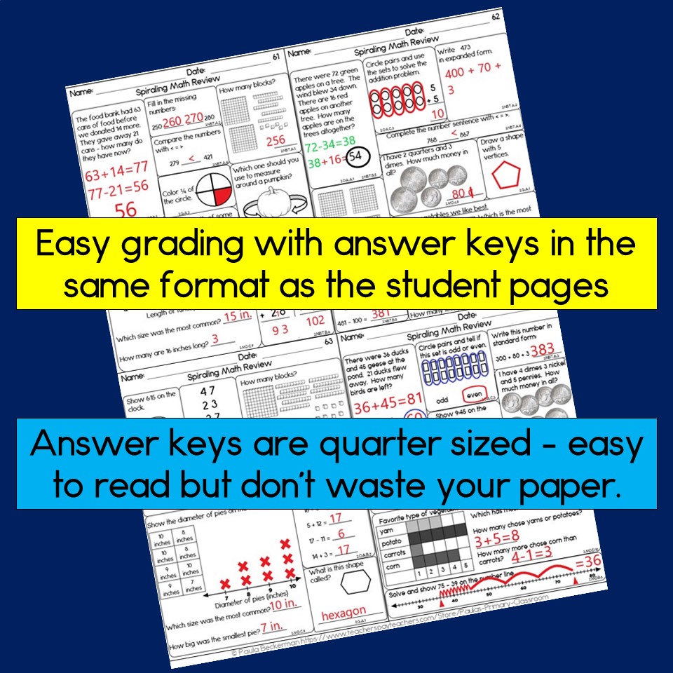 Math Spiral Review | 2nd Grade Daily Worksheets Morning Work Homework ...