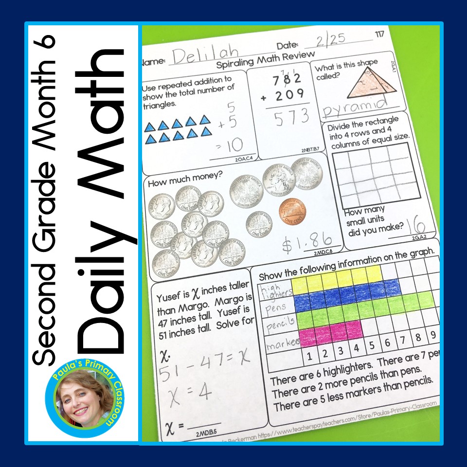 Math Spiral Review | 2nd Grade Daily Worksheets Morning Work Homework ...