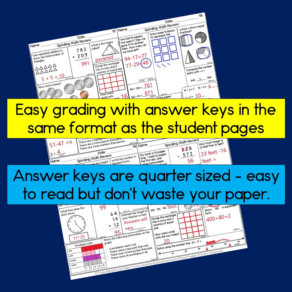 Math Spiral Review | 2nd Grade Daily Worksheets Morning Work Homework ...