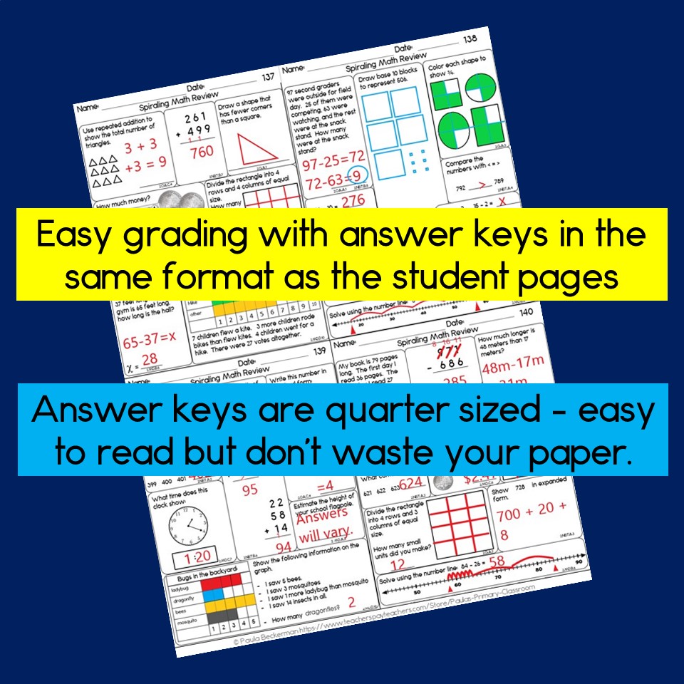 Math Spiral Review | 2nd Grade Daily Worksheets Morning Work Homework ...