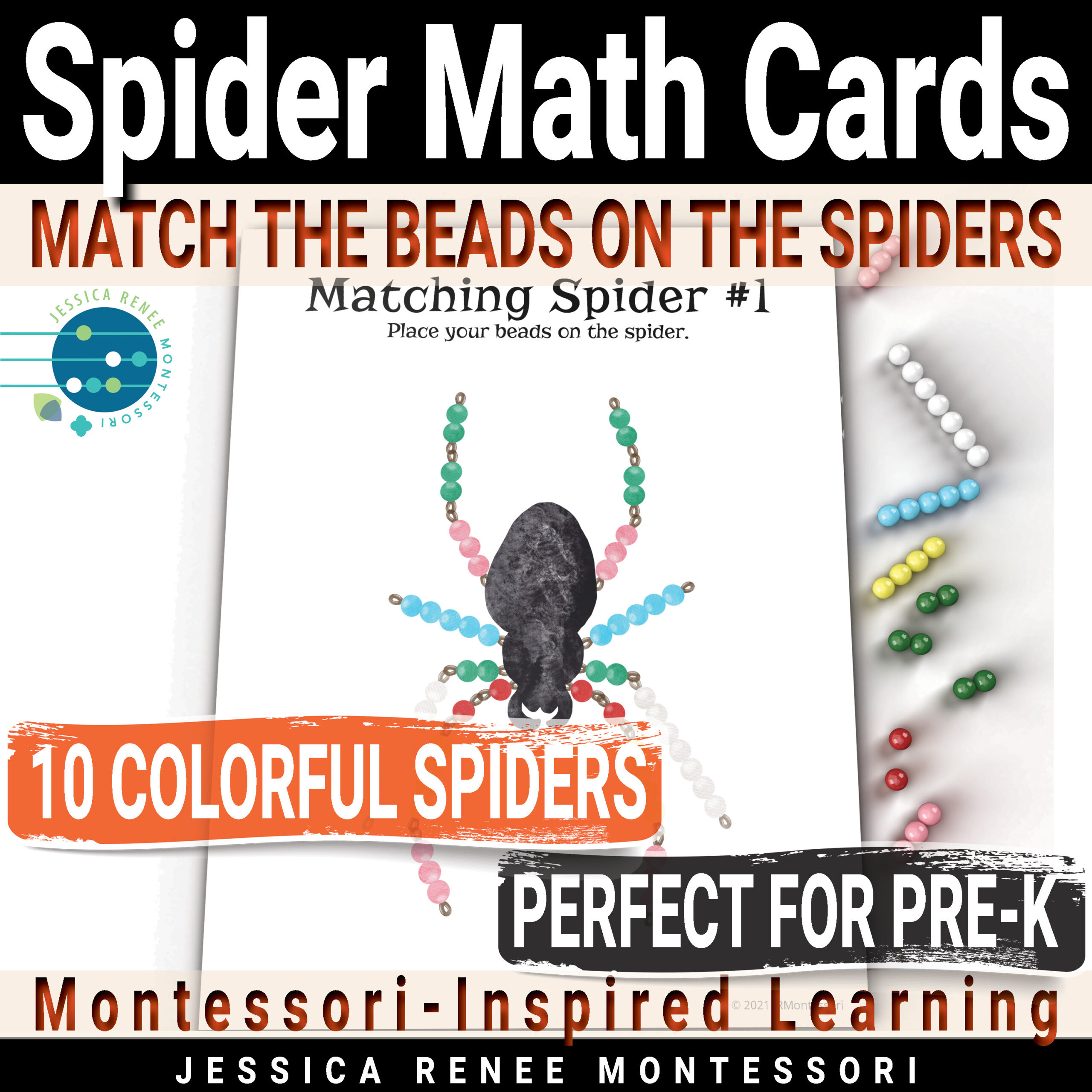 Montessori Halloween Math Cards: Bead Stair Spider, Fall Activity, Pre ...