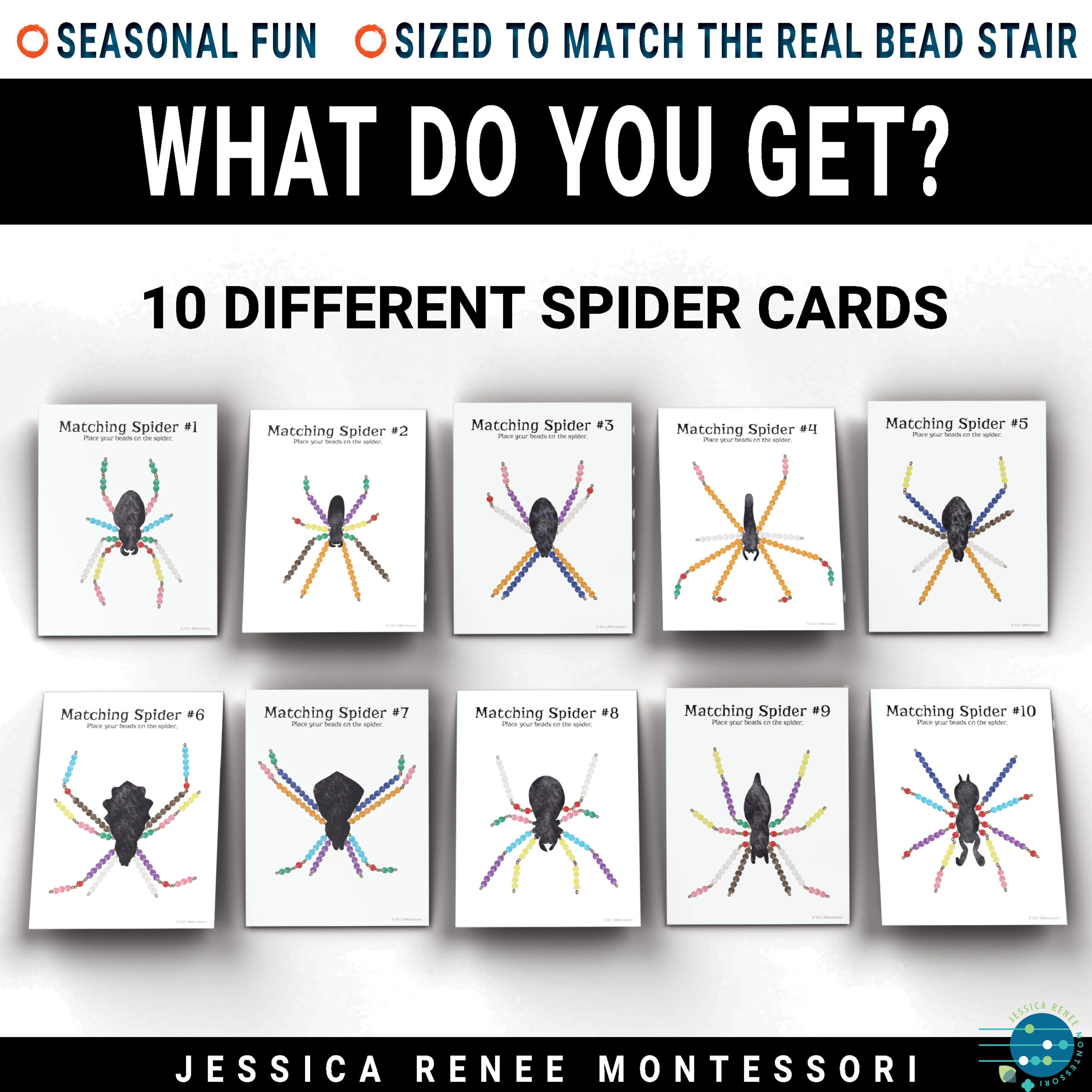 Montessori Halloween Math Cards: Bead Stair Spider, Fall Activity, Pre ...