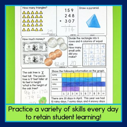 Math Spiral Review | 2nd Grade Daily Worksheets Morning Work Homework ...
