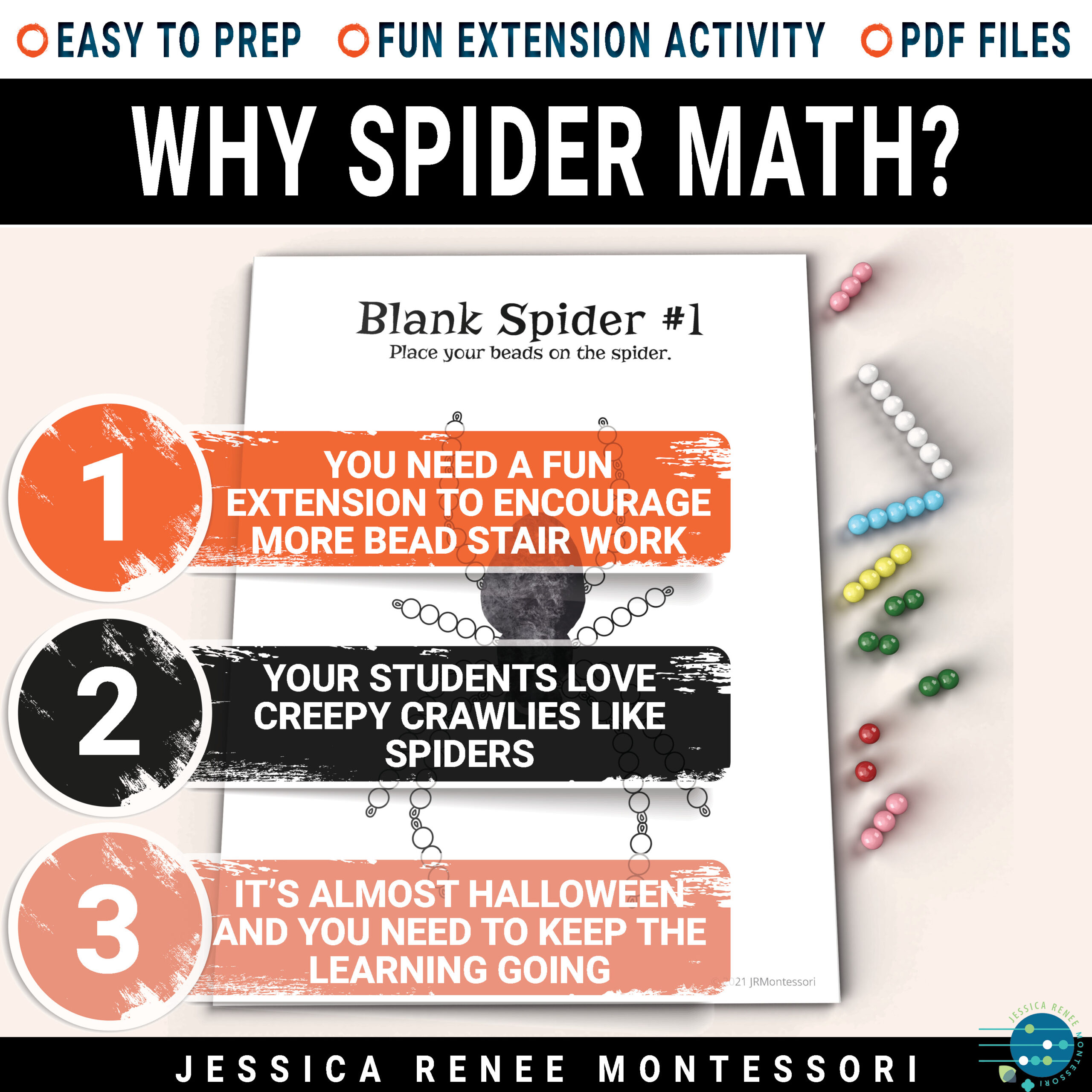 Montessori Halloween Math Cards: Bead Stair Spider, Fall Activity ...