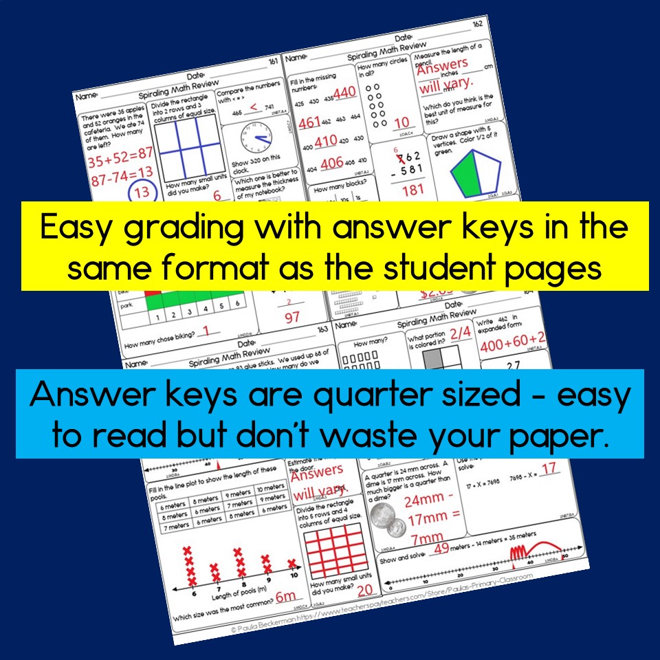 Math Spiral Review | 2nd Grade Daily Worksheets Morning Work Homework ...
