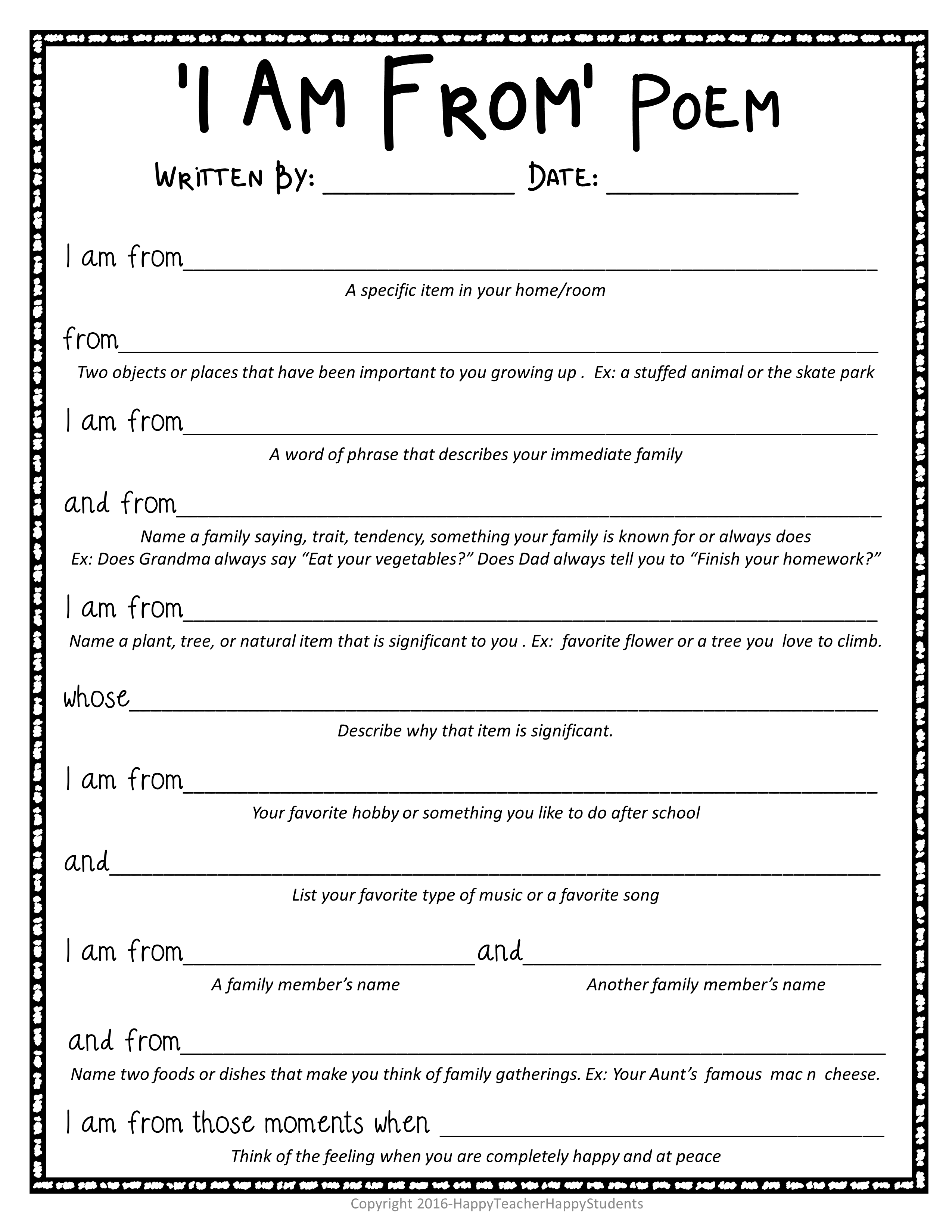 I Am Poem I Am From Poem Template Example Poem Grading Rubric 