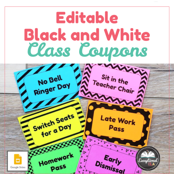 Editable Black and White Class Coupons | Made By Teachers