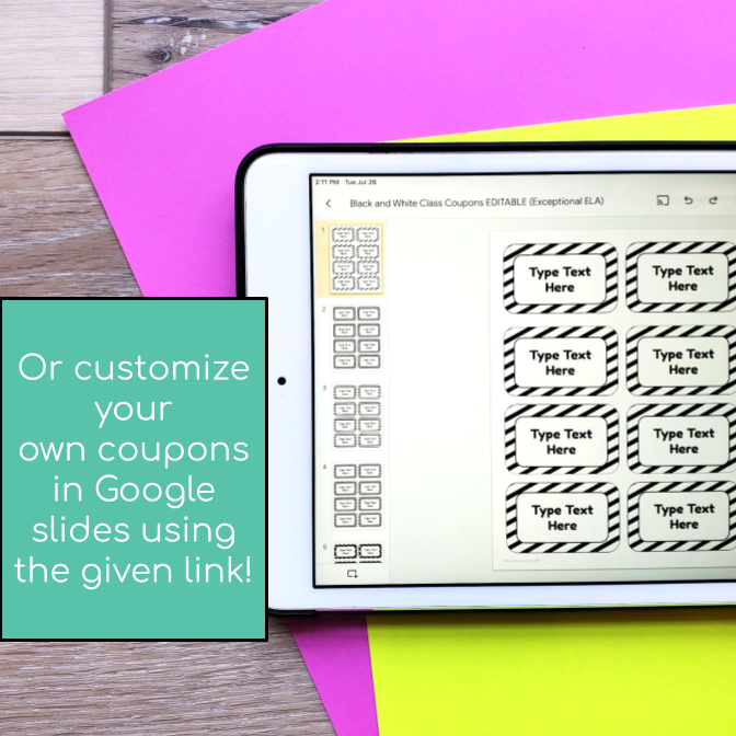 Editable Black and White Class Coupons | Made By Teachers