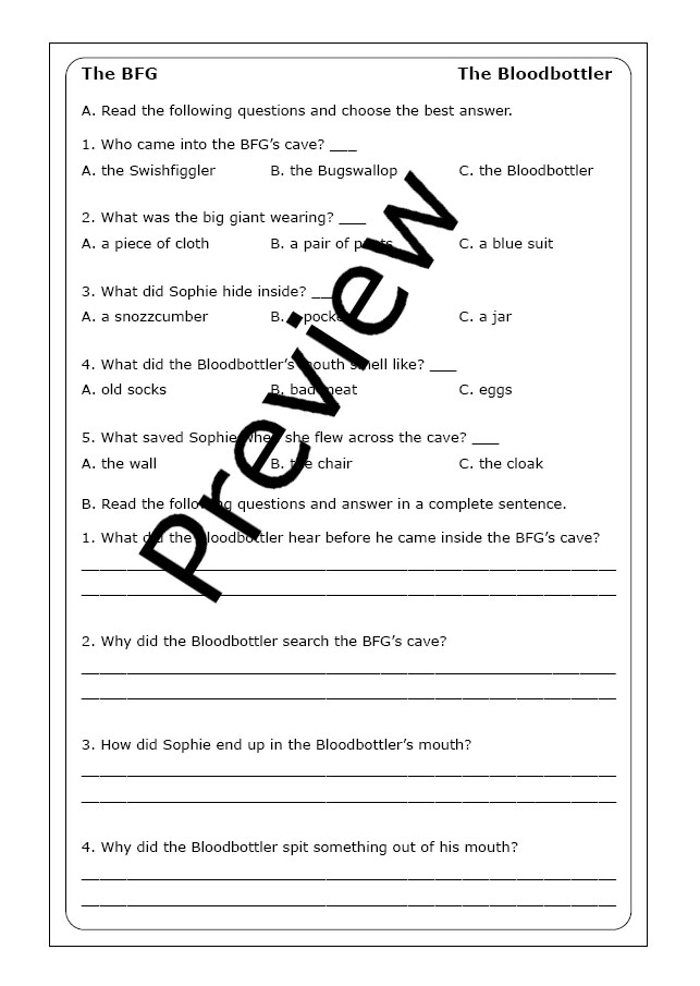 Roald Dahl "The BFG" worksheets | Made By Teachers