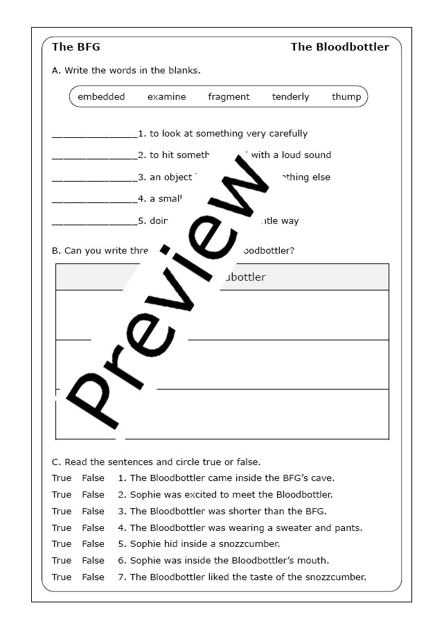 Roald Dahl "The BFG" worksheets | Made By Teachers