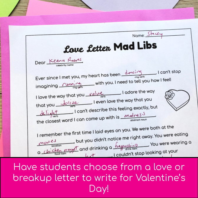 Love Letter + Breakup Letter Mad Libs: Fun writing activity for ...