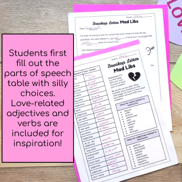 Love Letter + Breakup Letter Mad Libs: Fun writing activity for ...