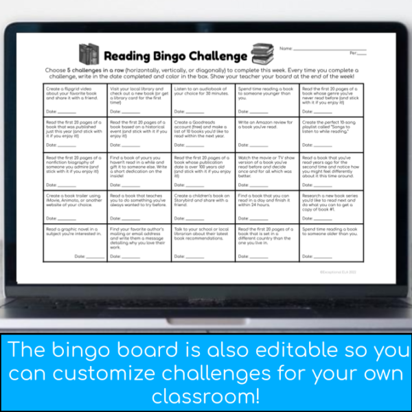 Reading Bingo Challenge w/Editable Bingo Board! - Great for Read Across ...