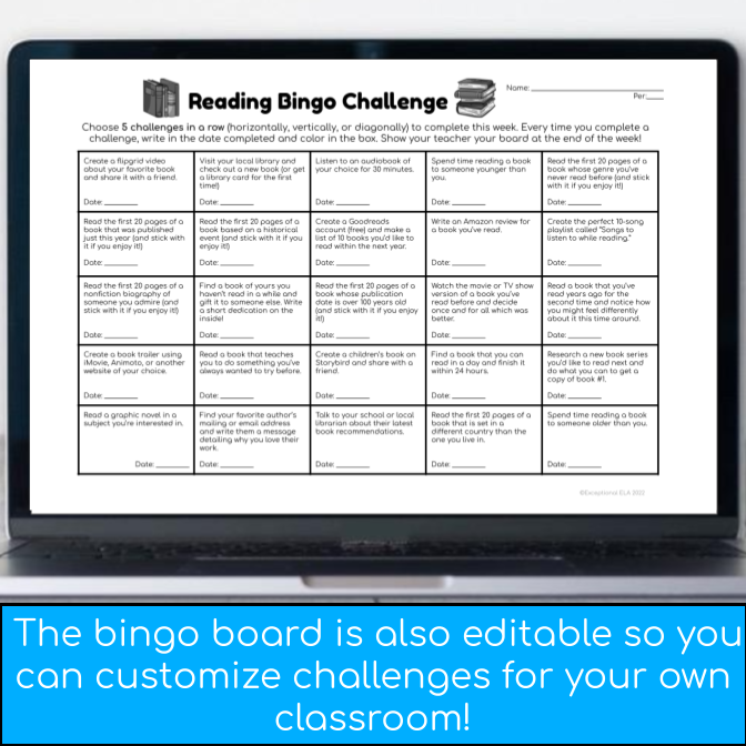 Reading Bingo Challenge w/Editable Bingo Board! - Great for Read Across ...