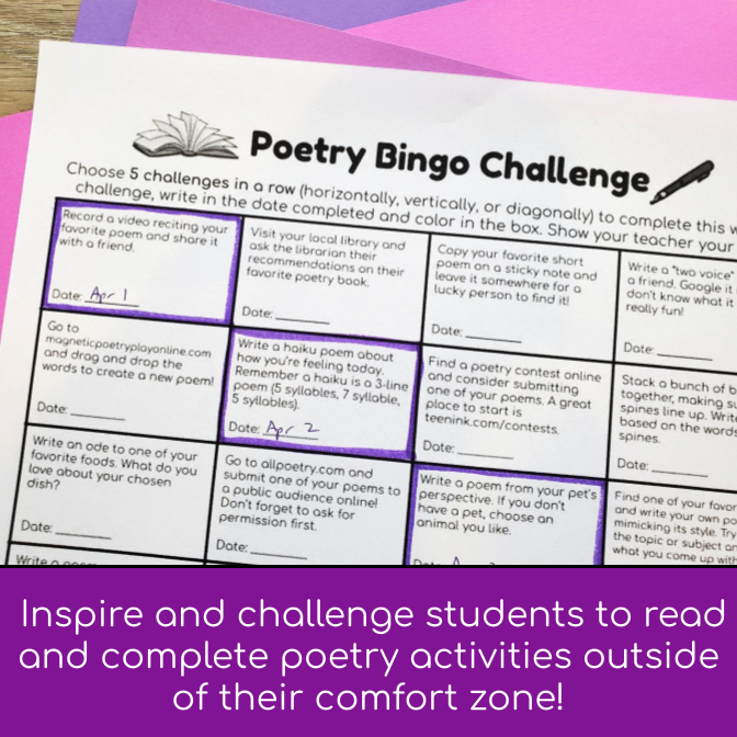 Poetry Bingo Challenge w/Editable Bingo Board! Great for National ...