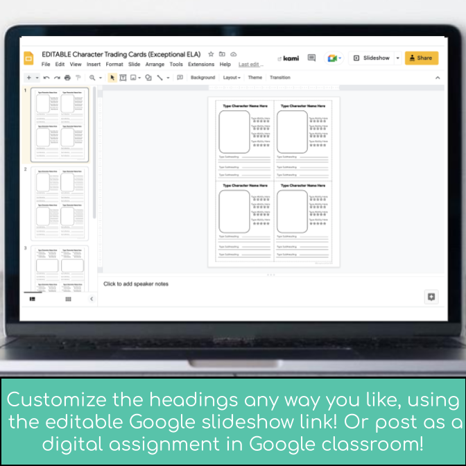 Editable Character Trading Cards w/ Google slides - Use with any story ...
