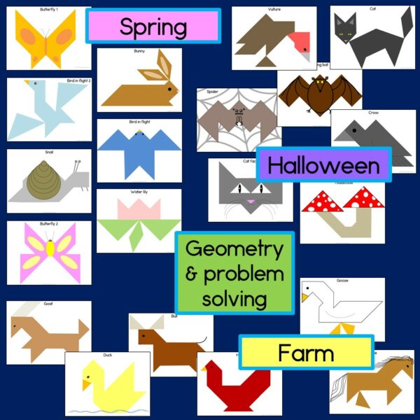 Tangrams Bundle 2D Shape Printable Math Center Ocean | Farm | Spring ...
