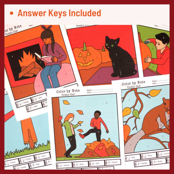 Fall Themed Color by Note - Treble Clef and Bass Clef | Autumn Music ...