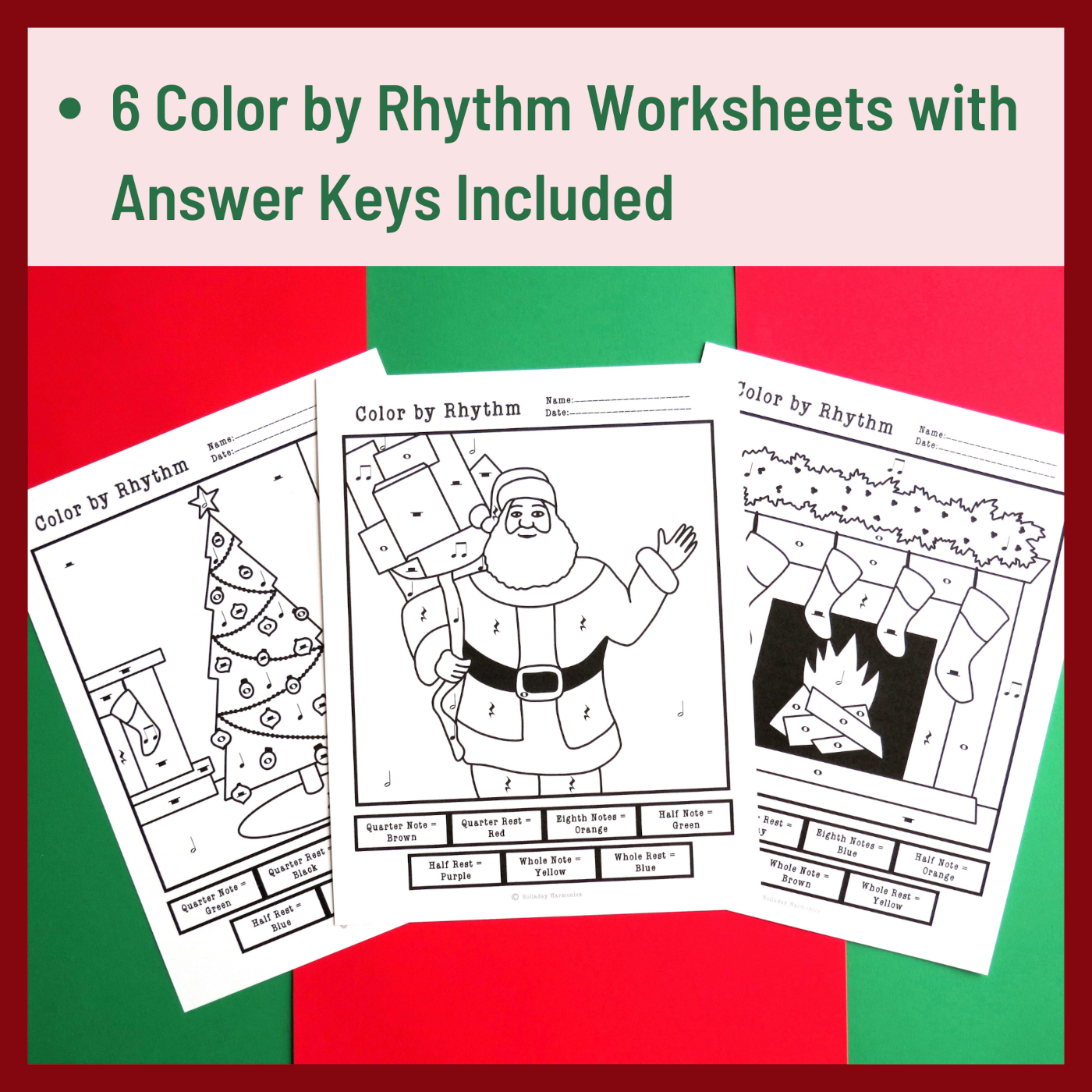 Christmas Themed Color by Rhythm | Christmas Music Activities | Made By ...