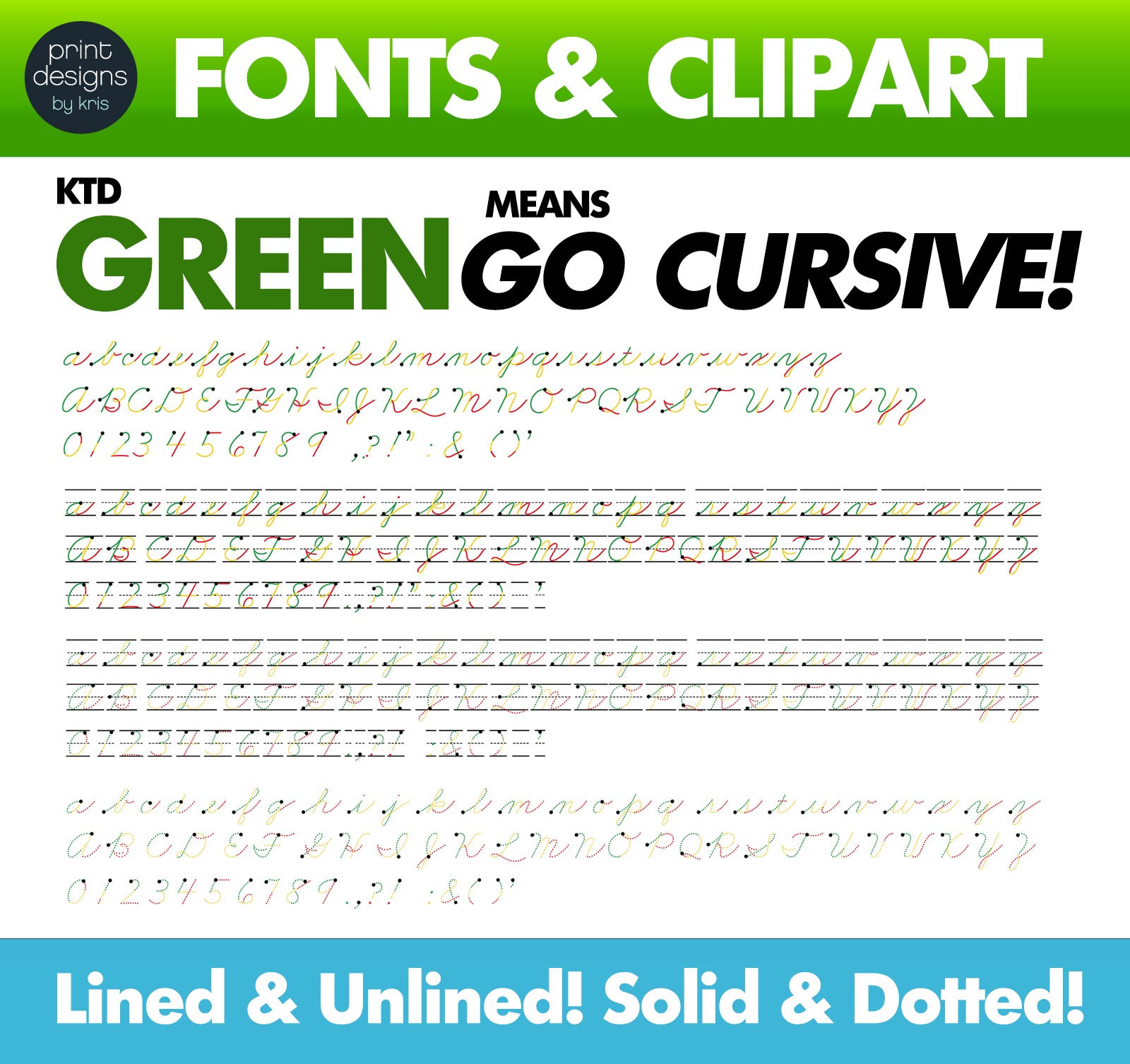 Color Tracing CURSIVE Font - Letter Formation - KTD Green Means Go Font ...