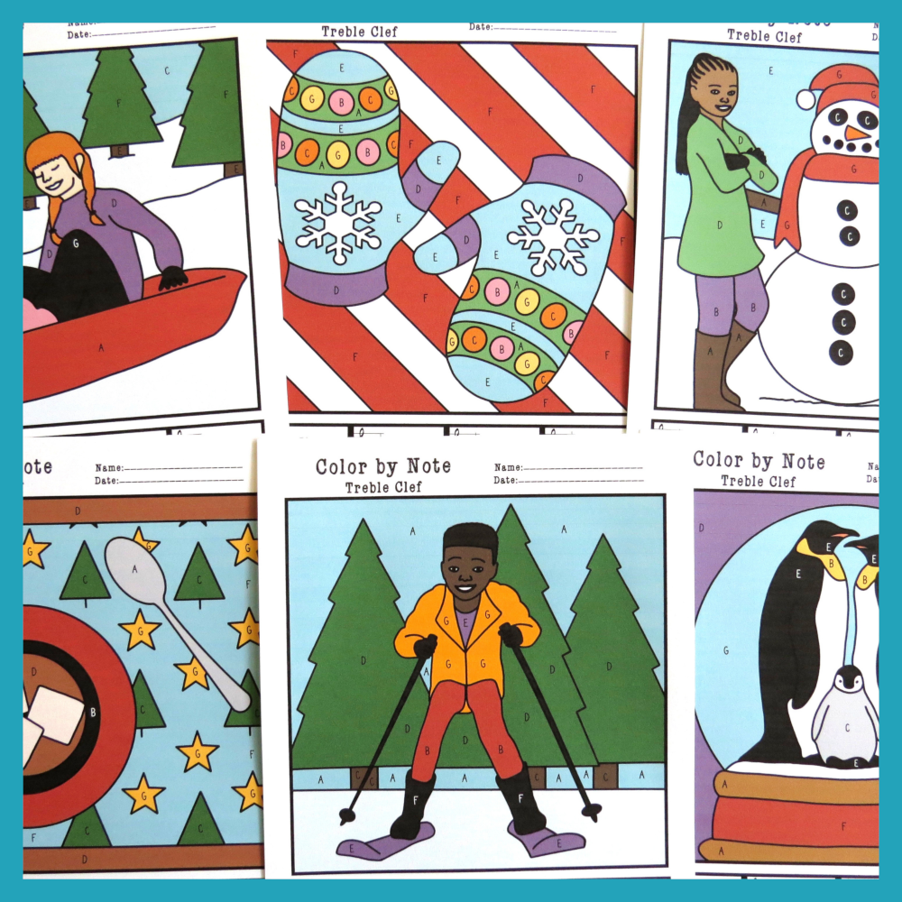 Winter Themed Color by Note - Treble Clef and Bass Clef | Made By Teachers