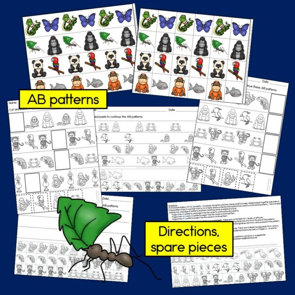 Rainforest Animal Patterns Math Centers with AB ABC and ABB Patterns ...