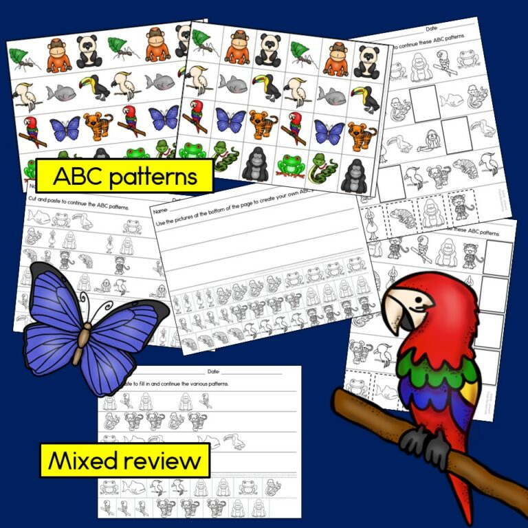 Rainforest Animal Patterns Math Centers with AB ABC and ABB Patterns ...