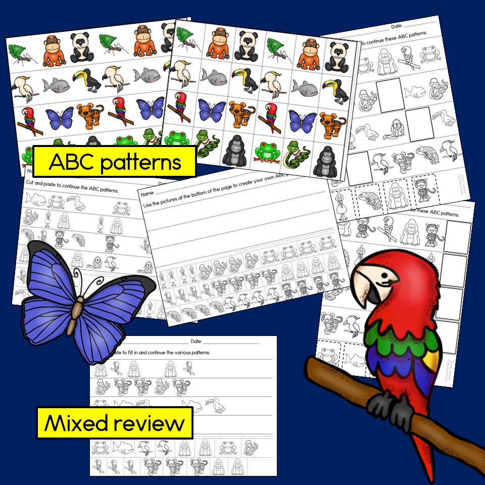 Rainforest Animal Patterns Math Centers with AB ABC and ABB Patterns ...