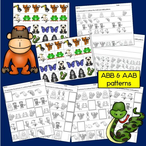 Rainforest Animal Patterns Math Centers with AB ABC and ABB Patterns ...