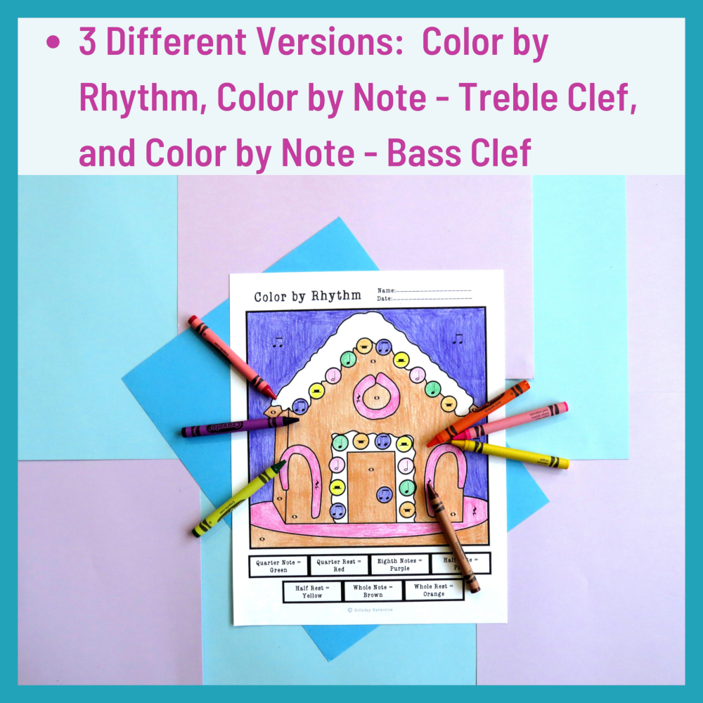 Color by Note and Color by Rhythm Music Worksheet | Winter Gingerbread ...