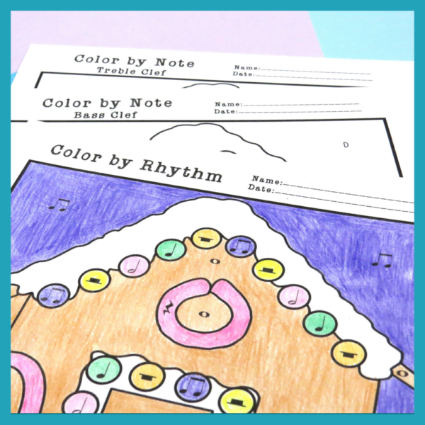 Color by Note and Color by Rhythm Music Worksheet | Winter Gingerbread ...