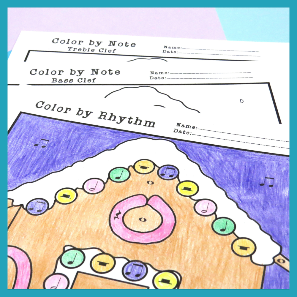 Color by Note and Color by Rhythm Music Worksheet | Winter Gingerbread ...