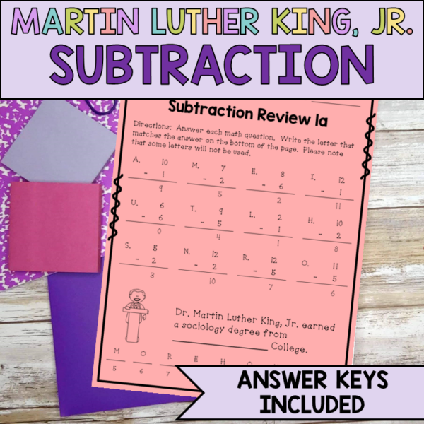 Martin Luther King Math Activities | MLK Subtraction | Made By Teachers