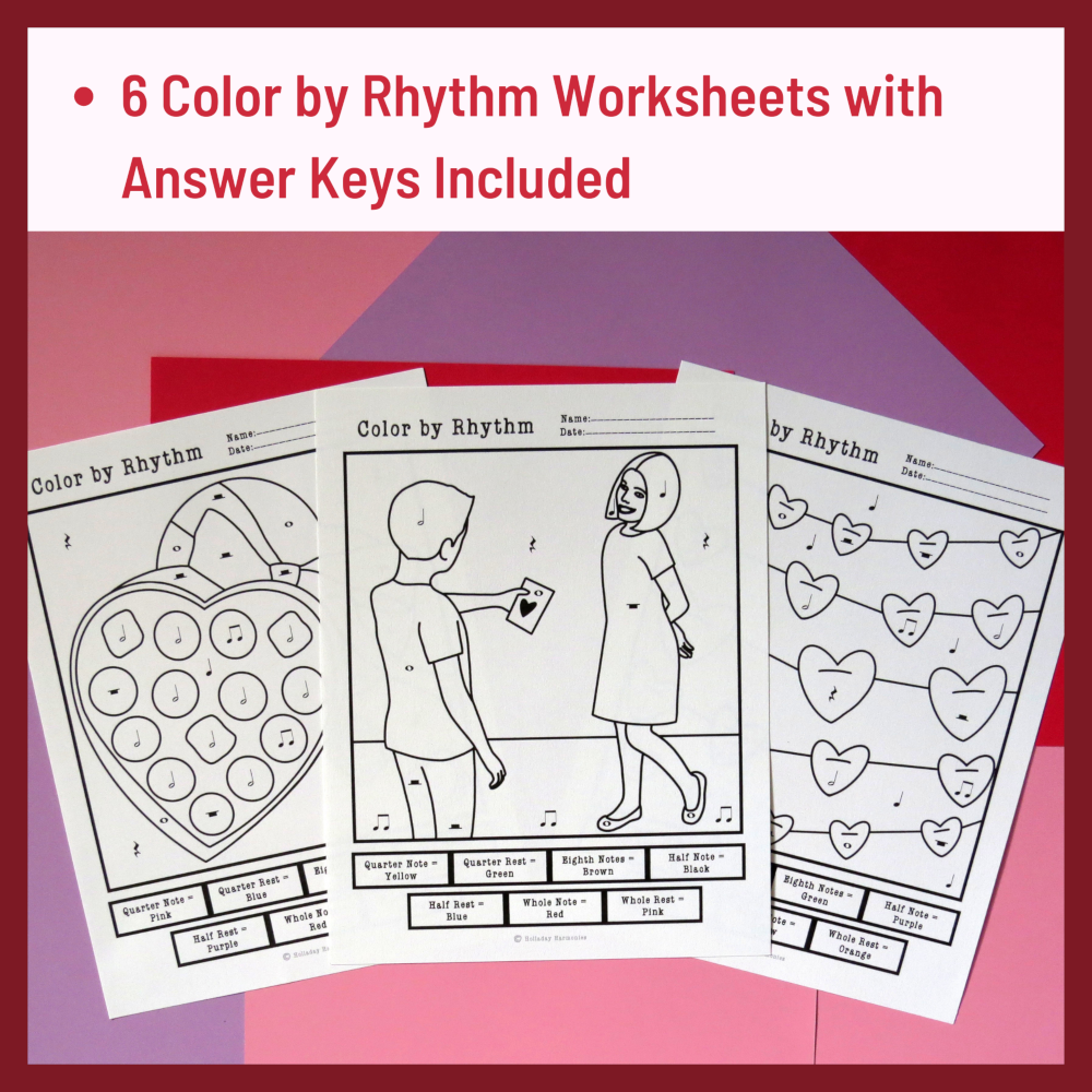 Valentine's Day Themed Color by Rhythm Worksheets | Made By Teachers