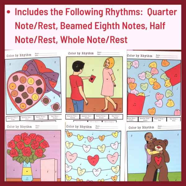 Valentine's Day Themed Color by Rhythm Worksheets | Made By Teachers