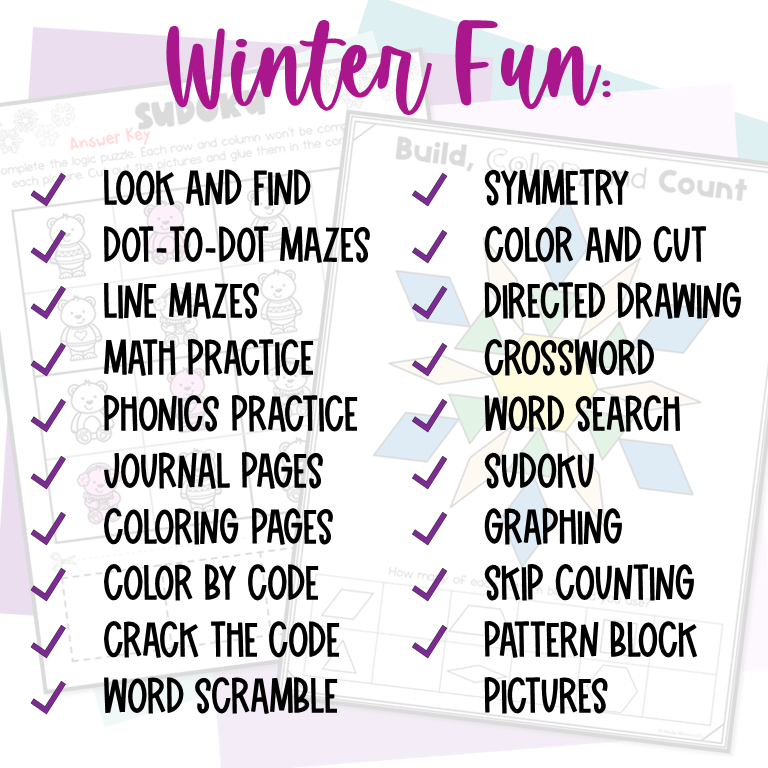 Winter Coloring Pages and January Activities - Mazes, Puzzles, ELA ...