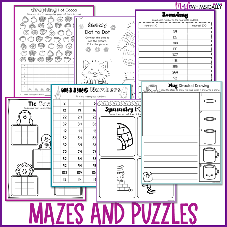 Winter Coloring Pages and January Activities - Mazes, Puzzles, ELA ...