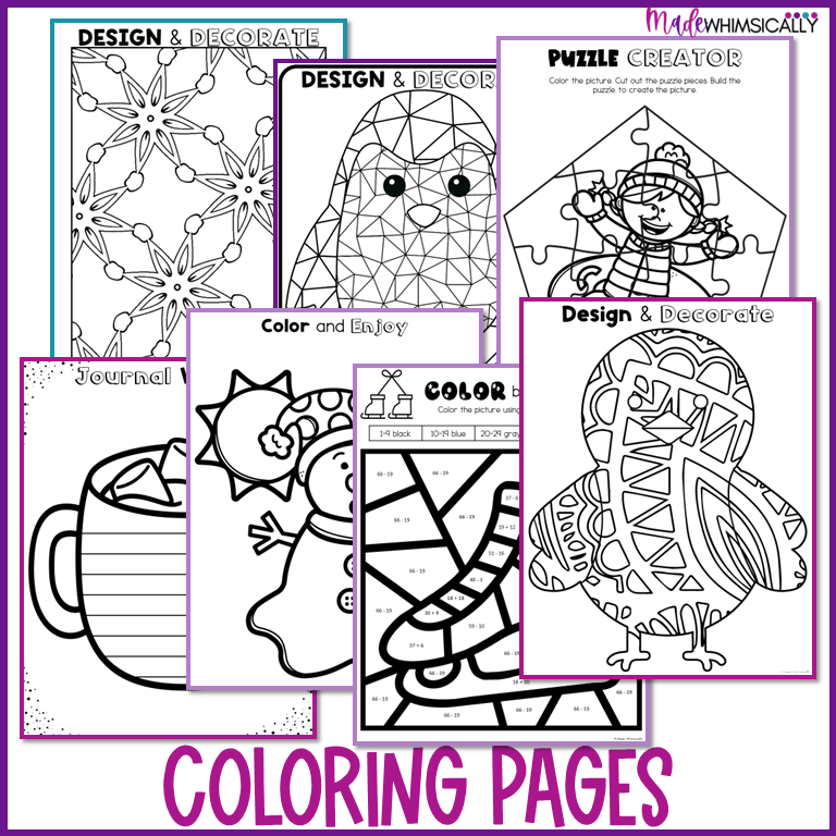 Winter Coloring Pages and January Activities - Mazes, Puzzles, ELA ...