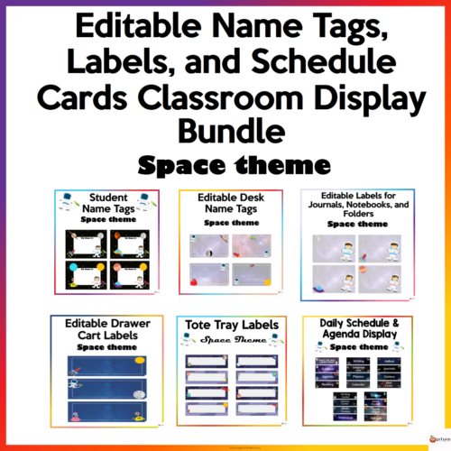Editable Name Tags, Labels, and Agenda Display Reminders Space Theme ...