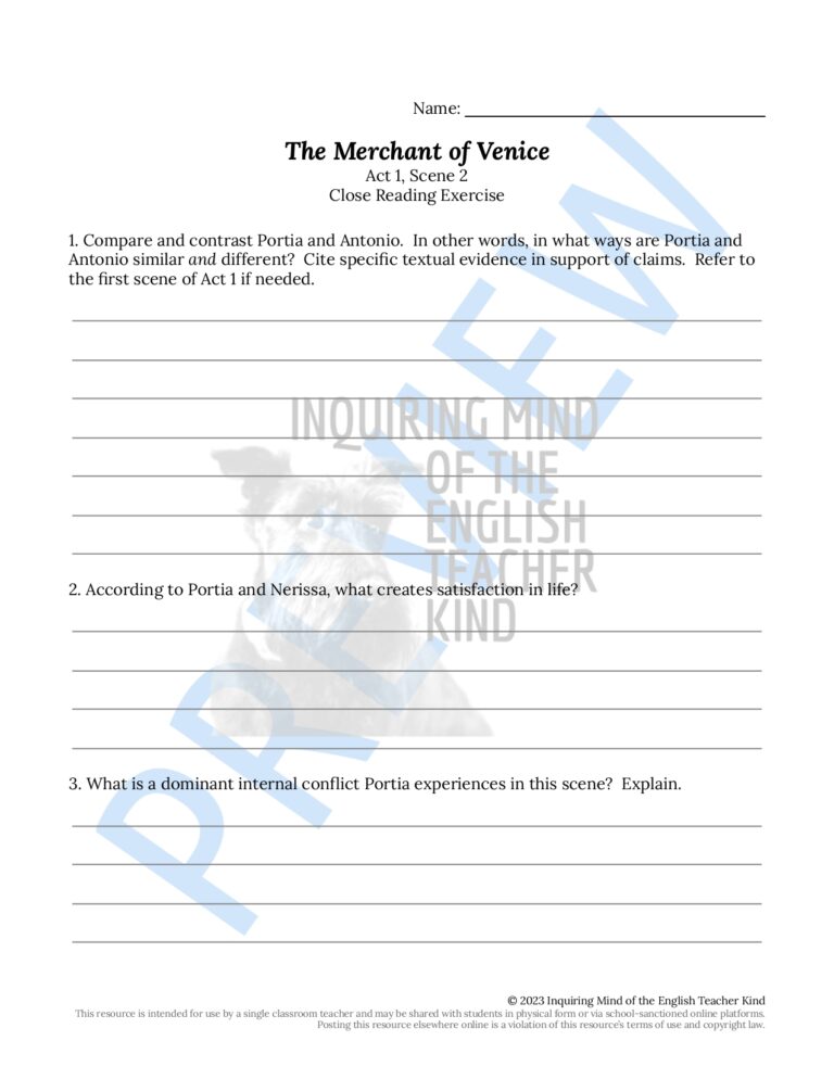 The Merchant of Venice Close Reading Analysis Worksheets Bundle | Made By Teachers