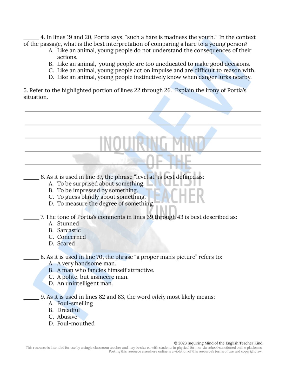 The Merchant of Venice Close Reading Analysis Worksheets Bundle | Made ...