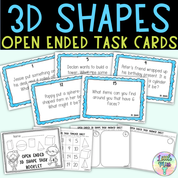 3D Shapes Task Cards - Open Ended Math Question Task Cards and Workbook ...