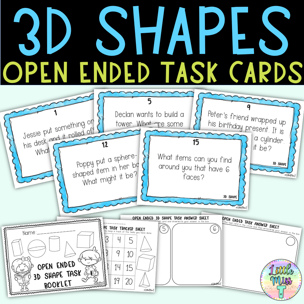 3D Shapes Task Cards - Open Ended Math Question Task Cards and Workbook ...