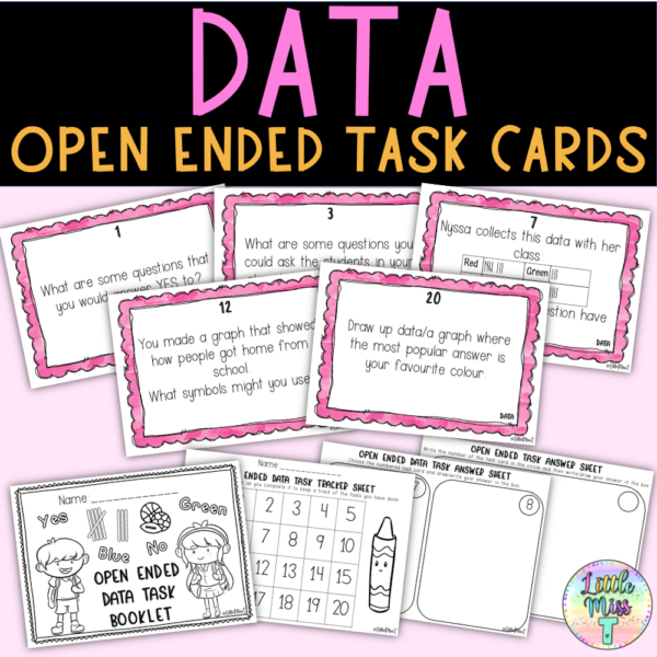 Data Task Cards - Open Ended Math Questions - Workbook - Graphing ...
