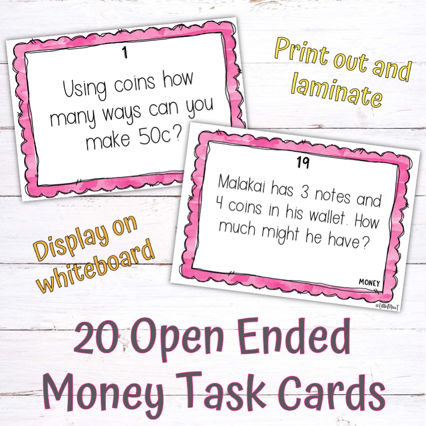 Money Task Cards and Workbook Open Ended Math Questions - Counting ...