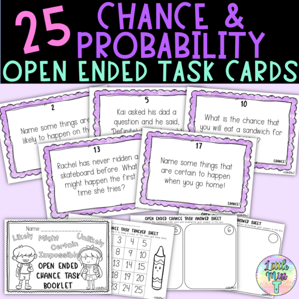 Chance and Probability Task Cards and Workbook - Open Ended Math ...